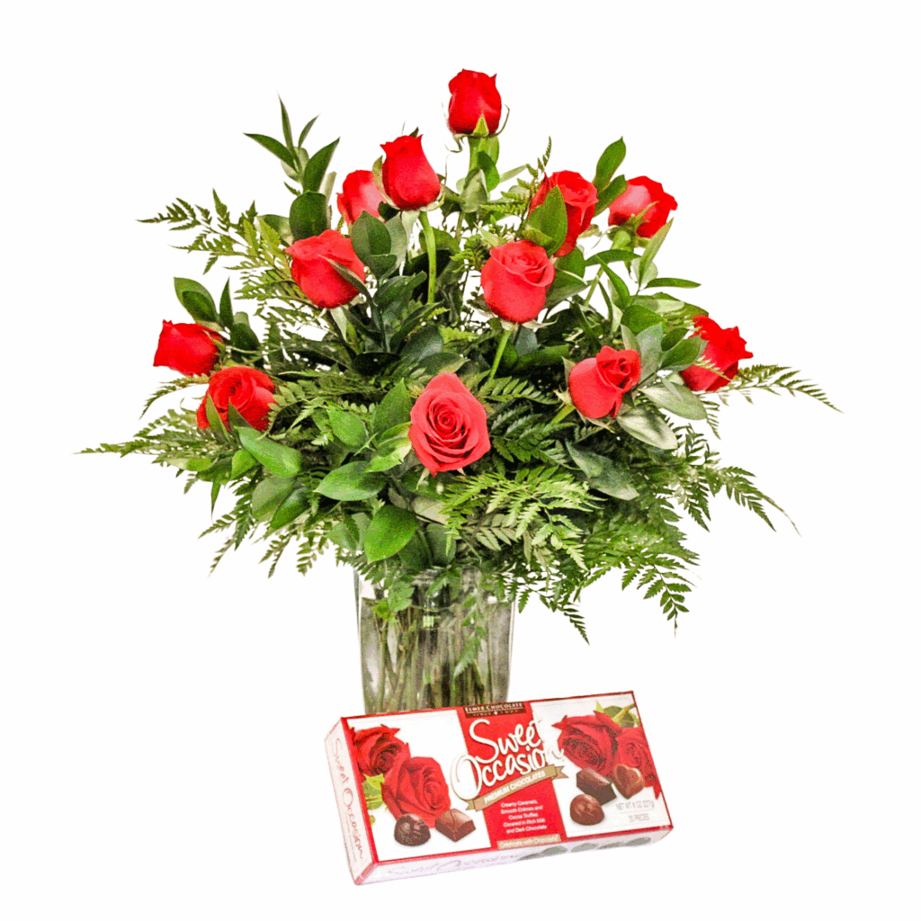 Dozen Roses With Chocolates • Cross Creek Nursery and Landscape